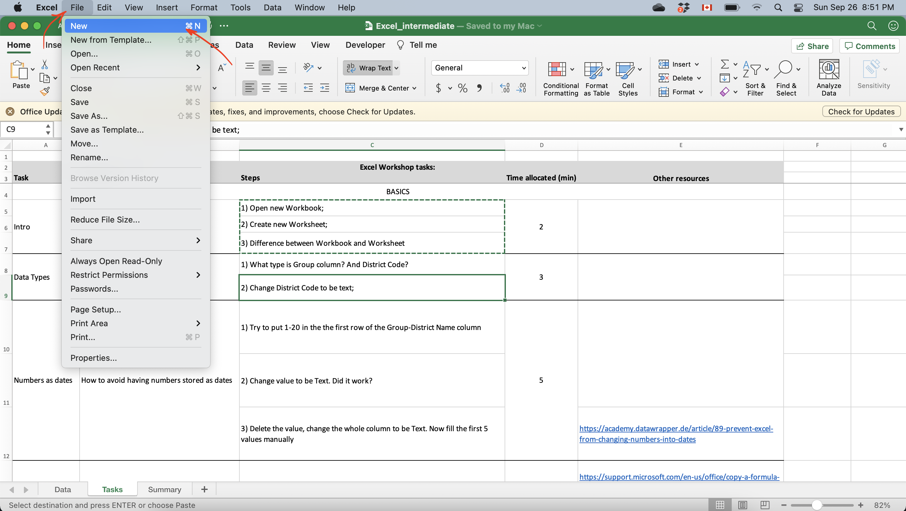 Tasks Working With Data In Excel